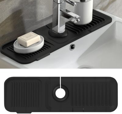 Égouttoir à robinet noir, bac de drainage en silicone, tapis de robinet ...