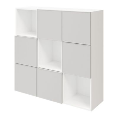 Étagère semi ouverte 9 cases blanche avec 6 portes grises claires mates ...