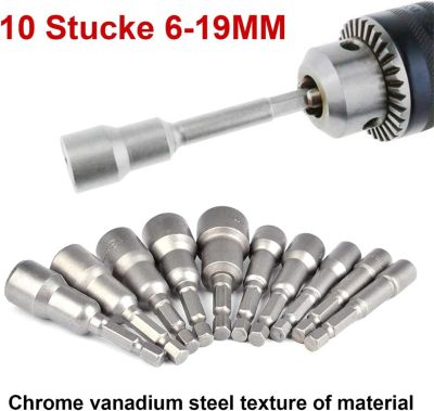 10-piece screwdriver socket 6-19 mm - bit adapter, hex nut driver ...