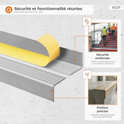 10x Nez de marche PVC 50x42 mm QUEST, profil autocollant antidérapant ...