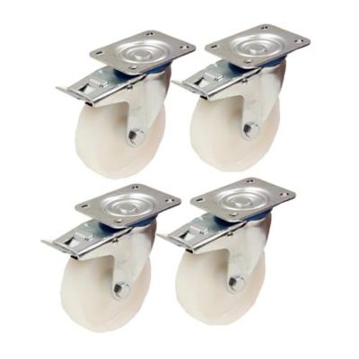 150mm 6" inch nylon castors - heavy duty swivel braked castors set ...