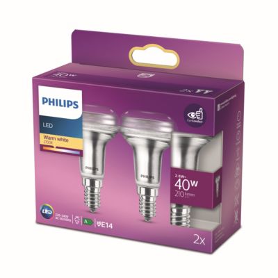 2 lampes LED Philips Réflecteur R50 E14 40W blanc chaud Philips | Castorama