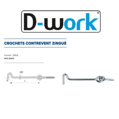 25 Crochets Contrevent 6 x 160 mm - NFE 25610 - Zingué blanc - D-Work