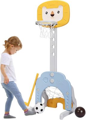 3 en 1 Panier de Basket Enfant, Golf,Football, 5 Niveaux de Hauteur ...