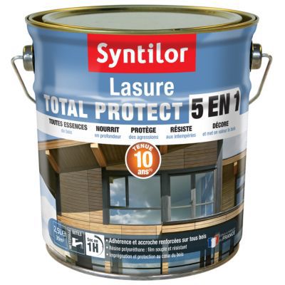 Lasure bois extérieur SYNTILOR Total protect blanc satiné 2,5L | Castorama