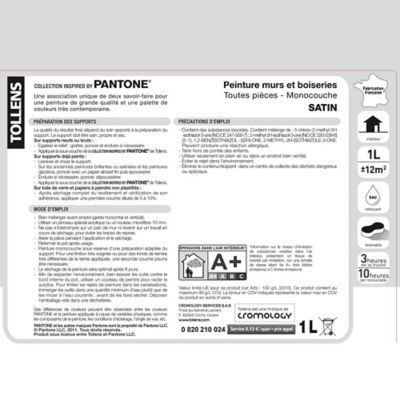 Peinture murs et boiseries Tollens Pantone 14-4201 lunar rock satin 1L ...