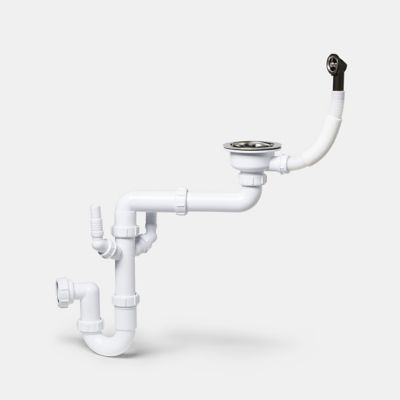 Pack vidage manuel inox blanc mat 1,5 bacs | Castorama