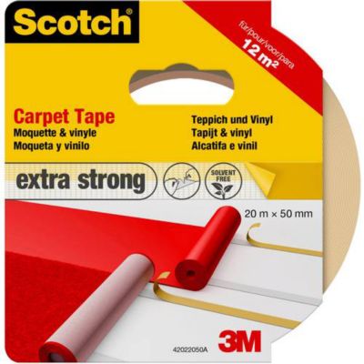 3M Scotch Ruban double-face pour tapis 20 m x 50 mm blanc, extra-robuste