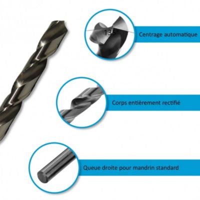 5 forets métaux HSS M2 Pro D. 11 mm x Lu. 94 x Lt. 142 mm 135degrès ...