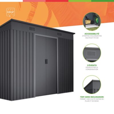 Abri de Jardin Métal 3,14m² Light Anthracite - Porte coulissante double ...
