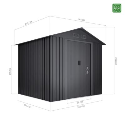 Abri de Jardin Métal 5,27m² Light Anthracite - Porte coulissante double ...
