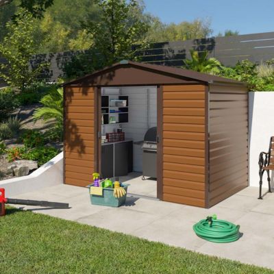 Abri de jardin métal imitation bois 5,30 m2 Yardmaster + kit d'ancrage