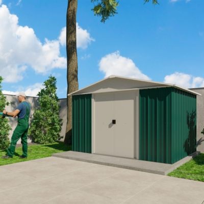 Abri de jardin métal vert 6,4 m2 Yardmaster + kit d'ancrage
