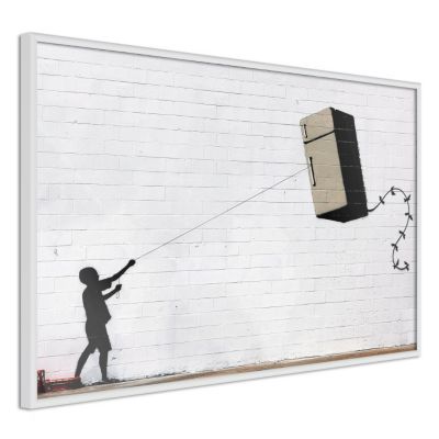 Affiche Murale Encadrée "Banksy Fridge Kite" 30 x 20 cm Blanc