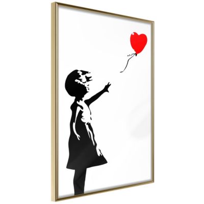 Affiche Murale Encadrée "Banksy Girl with Balloon I" 21 x 30 cm Or