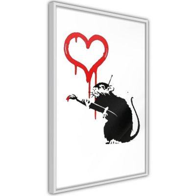Affiche Murale Encadrée "Banksy Love Rat" 21 x 30 cm Blanc