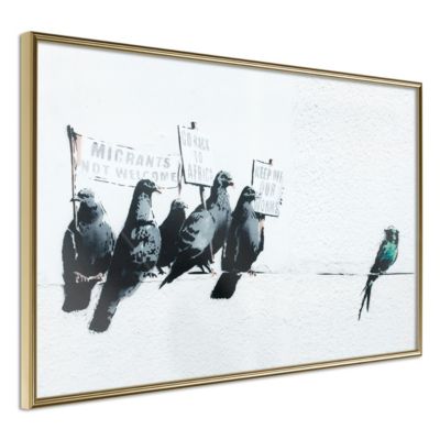 Affiche Murale Encadrée "Banksy Pigeons" 30 x 20 cm Or