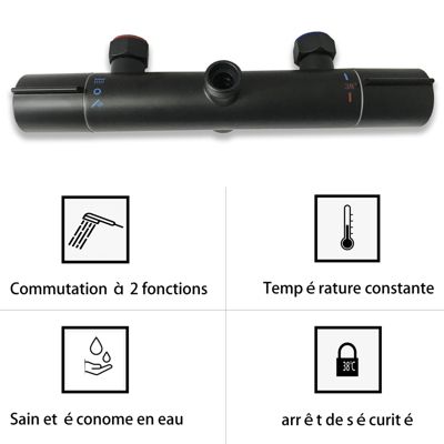 AICA colonne de douche thermostatique noir mat avec douche de tête ...