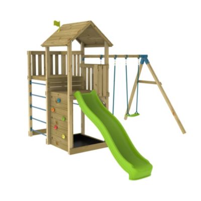 Aire de jeux double plateforme SARRIETTE en bois marron