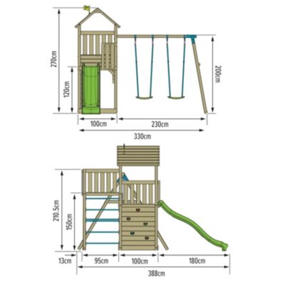Aire de jeux double plateforme SARRIETTE en bois marron