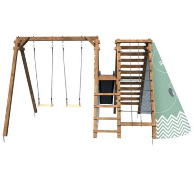 Aire de jeux en bois Apollon, portique, toboggan et mur d’escalade ...