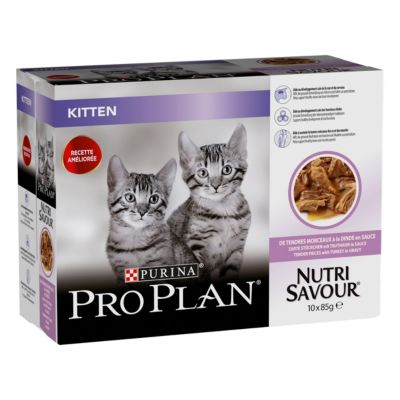 Aliment pour chat junior Pro Plan KITTEN en sauce à la dinde 10 x 85g ...