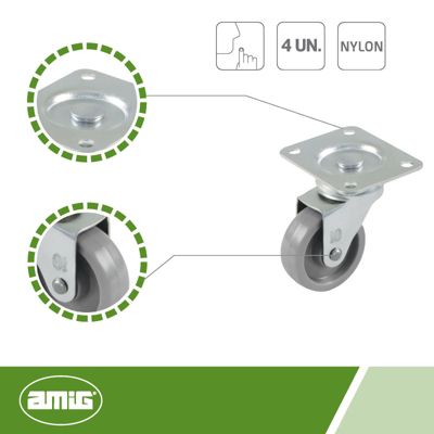 AMIG - Lot de 4 roulettes 2500 - 40 mm - Nylon - Gris