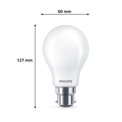 Ampoule LED A60 B22 840lm=60W blanc chaud Philips ⌀6 cm dépoli