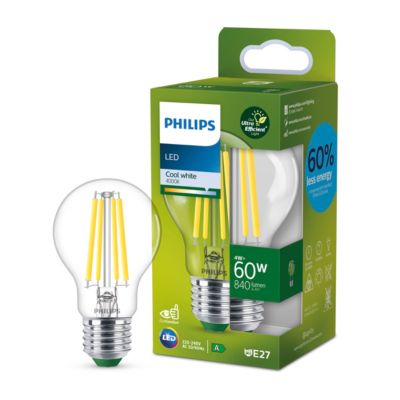 Ampoule LED A60 E27 840lm=60W blanc froid Philips ⌀6 cm transparent ...