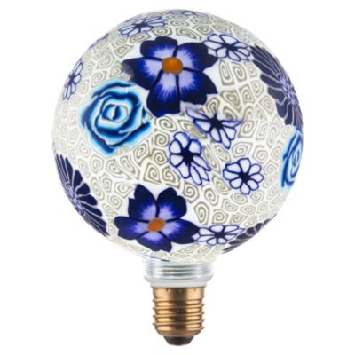 Ampoule LED E27 globe imprimé floral bleu Ø12,5cm 470lm Girard Sudron