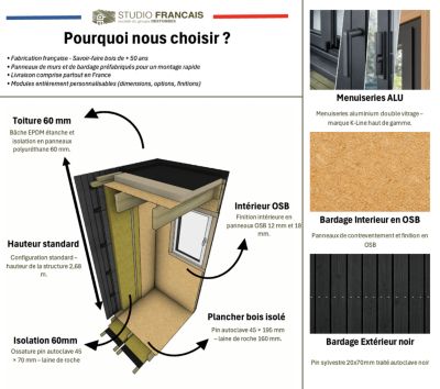 Annexe de jardin sans permis en bois 5,5 x 3,5 x 2,7 m avec plancher ...