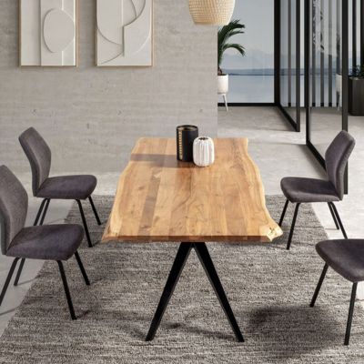 ARCANE - Pack Table 200cm Acacia Massif + 4 Chaises Bi-Matière ...