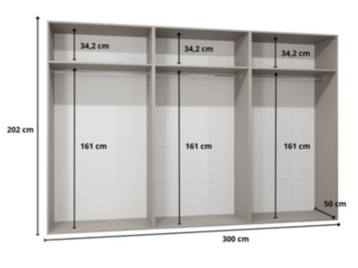 Armoire a portes battantes Sandi 2 300 (100x3) x H. 202 x P. 52, 6 portes
