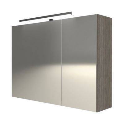 Armoire de salle de bains avec miroir aspect chêne fumé Calao 90 cm ...