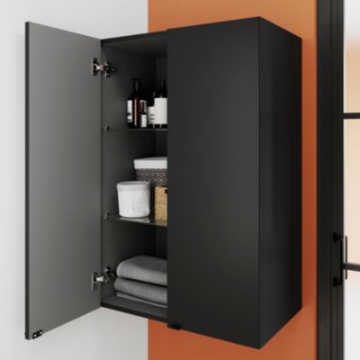 Armoire de salle de bains noir mat l.60 x H.90 x P.36 cm, GoodHome Imandra