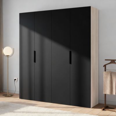 Armoire penderie 4 portes battantes noir et effet chêne GoodHome Atomia ...