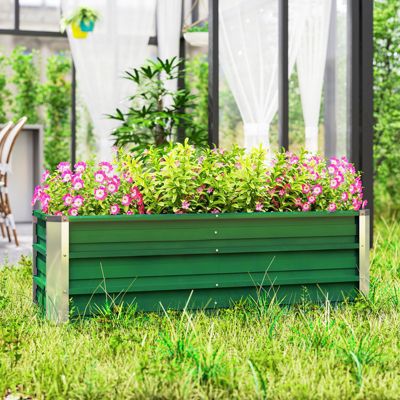 Bac de jardin en acier vert 125x47x40 cm avec gants pour fleurs et ...