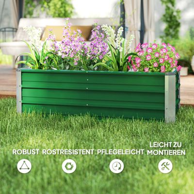 Bac de jardin en acier vert 125x47x40 cm avec gants pour fleurs et ...