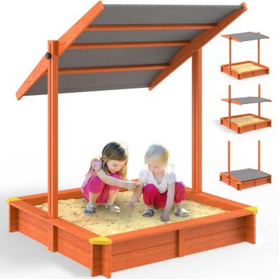 Bac à Sable en Bois Sami 120x120 cm avec Toit Réglable et Tapis de Sol ...