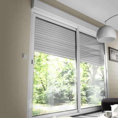 Baie vitrée coulissante aluminium avec volet roulant motorisé blanc ...