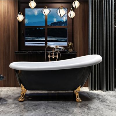 Baignoire ancienne retro sur pieds RICHMOND Noire 171 cm Pieds de Lion Dores