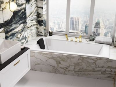 Baignoire asymétrique blanche encastrée + repose tête - INTIMA SLIM - 160 x 90 cm - gauche ...