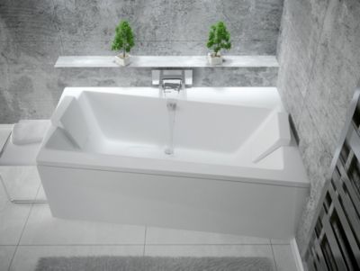 Baignoire asymétrique + tablier blanc + repose tête - INFINITY - 160 x 100 cm - Droite | Castorama