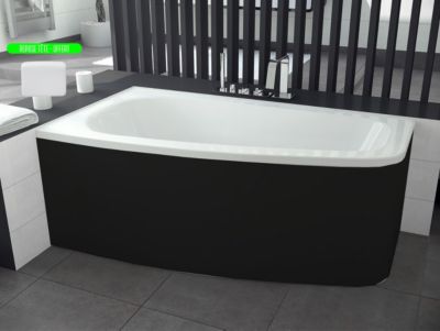 Baignoire asymétrique + tablier noir + repose tête - LUNA - 150 x 80 cm - Gauche | Castorama