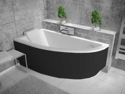 Baignoire asymétrique + tablier noir + repose tête - PRAKTIKA - 140 x 70 cm - Gauche | Castorama