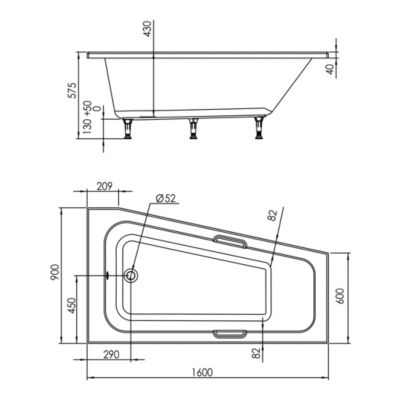 Baignoire asymétrique angle droit Chaloop L.160 x l.90 cm sans tablier Valentin