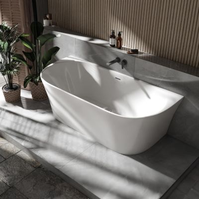 Baignoire droite semi-îlot murale ovale acrylique salle de bain ...