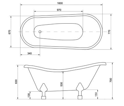 Baignoire îlot OTYLIA GLAM SILVER - 160 x 77 cm