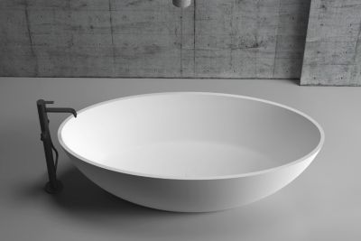 Baignoire îlot ovale 180x85x52cm Blanc mat fonte minérale, isolation ...