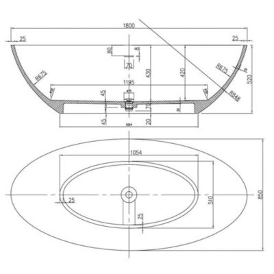Baignoire îlot ovale 180x85x52cm Blanc mat fonte minérale, isolation ...